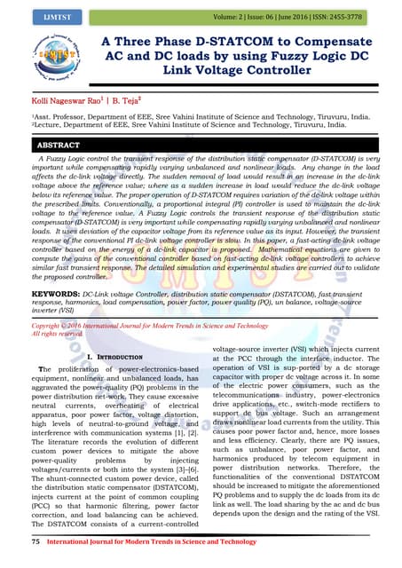 A Three Phase D Statcom To Compensate Ac And Dc Loads By Using Fuzzy Logic Dc Link Voltage