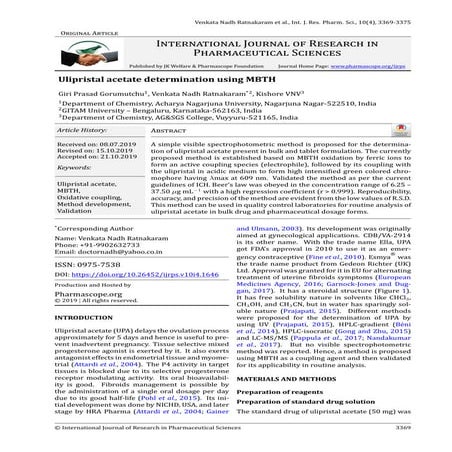 Ulipristal acetate determination using MBTH | PDF
