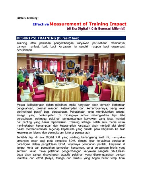Silabus Training "Effective LEARNING and DEVELOPMENT PROGRAM" | PDF