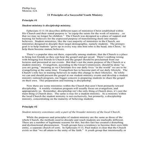 11 Principles of a Successful Youth Ministry | PDF
