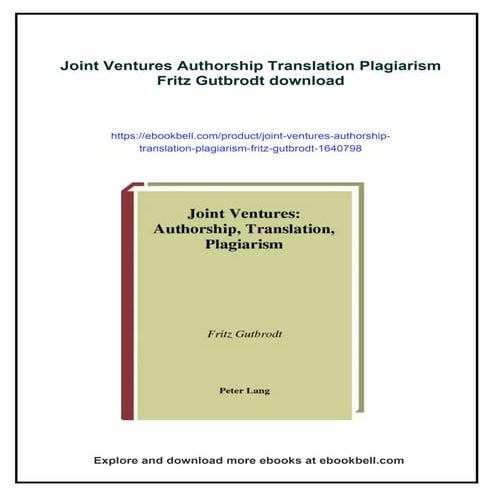 Joint Ventures Authorship Translation Plagiarism Fritz Gutbrodt | PDF