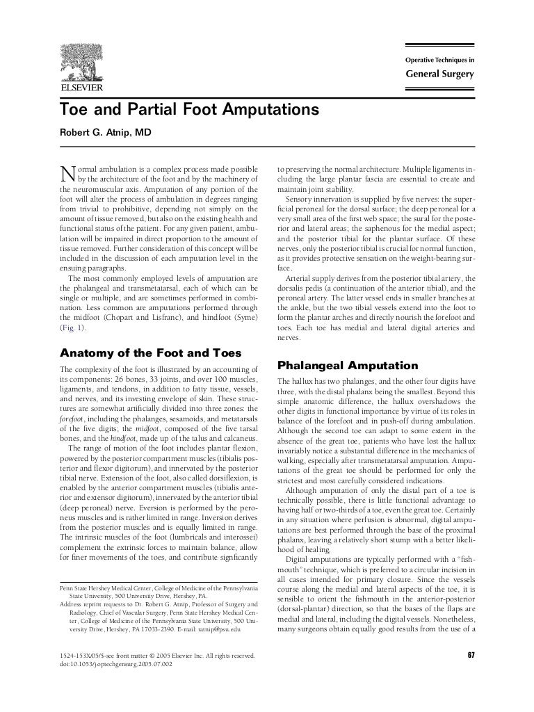 Toe and Partial Foot Amputations