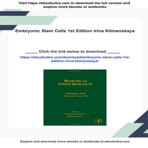 Embryonic Stem Cells 1st Edition Irina Klimanskaya | PDF