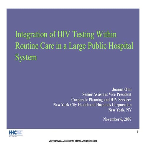 HHC Integration of HIV Testing Within Routine Care | PDF