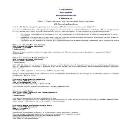 Anne S CV | DOC | Management Consulting Industry | Industries