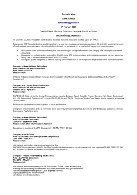 Sap CV | PDF