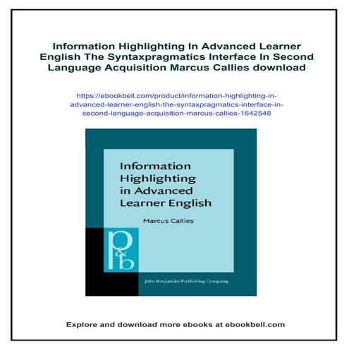 Information Highlighting In Advanced Learner English The ...