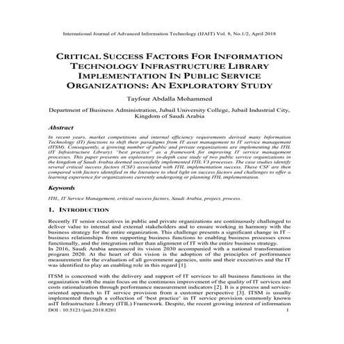 CRITICAL SUCCESS FACTORS FOR INFORMATION TECHNOLOGY INFRASTRUCTURE LIBRARY IMPLEMENTATION IN ...