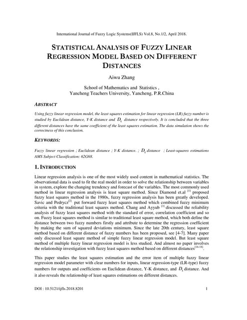 Statistical Analysis Of Fuzzy Linear Regression Model Based On 7704