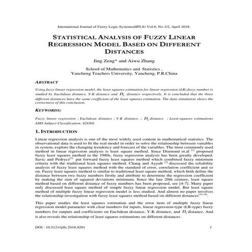 STATISTICAL ANALYSIS OF FUZZY LINEAR REGRESSION MODEL BASED ON DIFFERENT DISTANCES | PDF