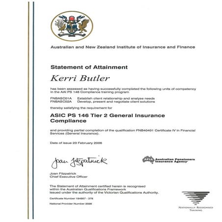 ANZIIF Certificate - Tier 2 PS146 | PDF