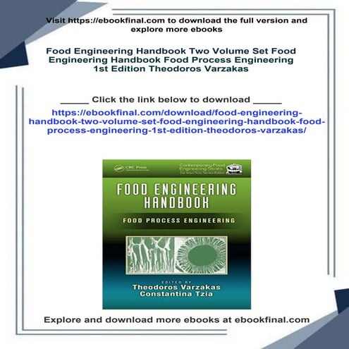 Food Engineering Handbook Two Volume Set Food Engineering Handbook Food Process Engineering 1st ...