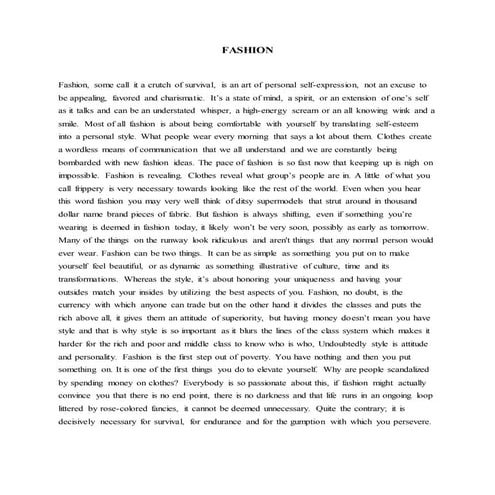 article on Fashion | DOCX | Fashion Trends | Style & Fashion