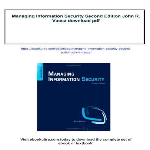 Managing Information Security Second Edition John R. Vacca | PDF