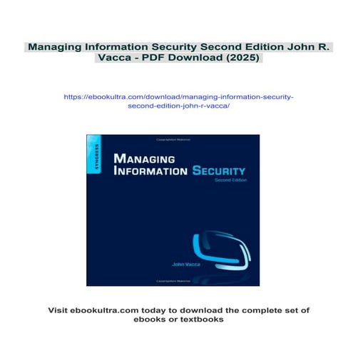 Managing Information Security Second Edition John R. Vacca | PDF