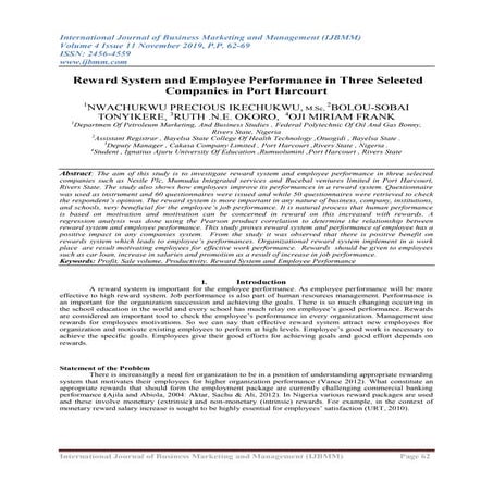 Reward System and Employee Performance in Three Selected Companies in ...