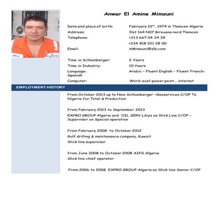 ANWAR - CV SLB Format | DOCX