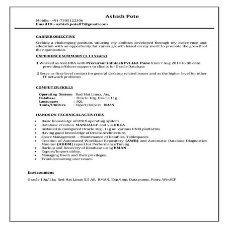 Ashish DBA Resume precursor | DOCX