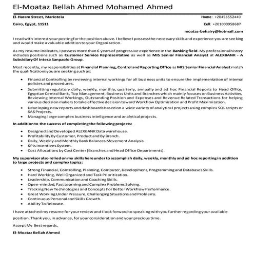 Moataz Behairy MIS Cover Letter | PDF