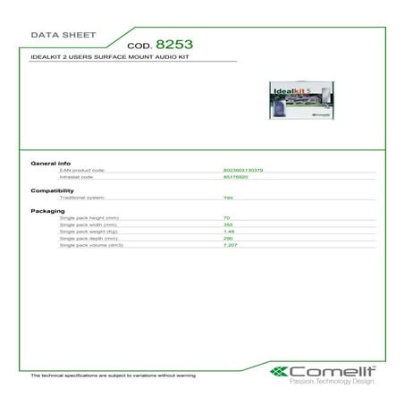 Comelit 8253 Data Sheet | PDF