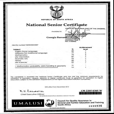 Matric certificate | PDF