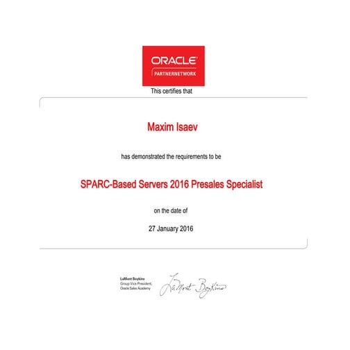 SPARC-Based Servers 2016 Presales Specialist | PPT