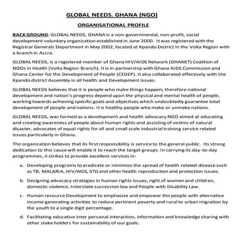 GLOBAL NEEDS Plofile FINSH | DOCX | Infectious Diseases | Diseases and ...