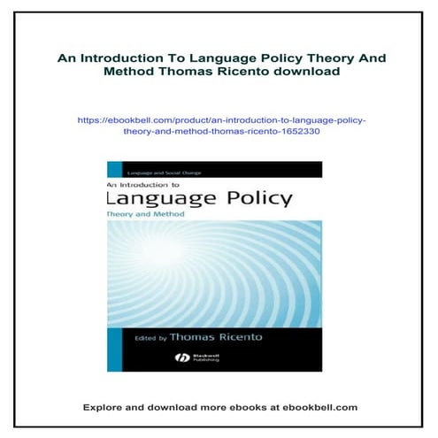 An Introduction To Language Policy Theory And Method Thomas Ricento | PDF
