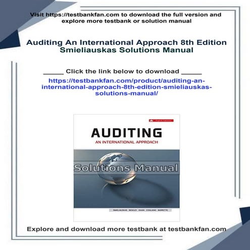Auditing An International Approach 8th Edition Smieliauskas Solutions Manual | PDF