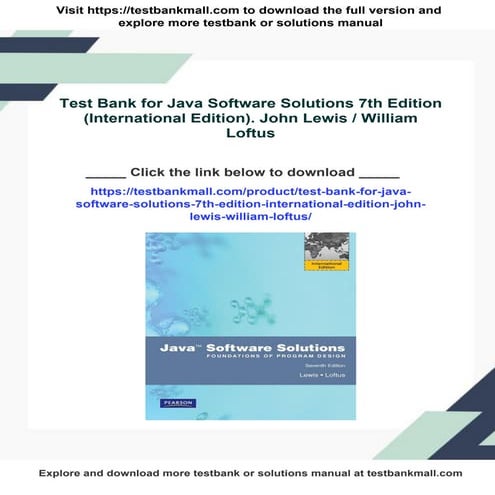 Test Bank for Java Software Solutions 7th Edition (International ...