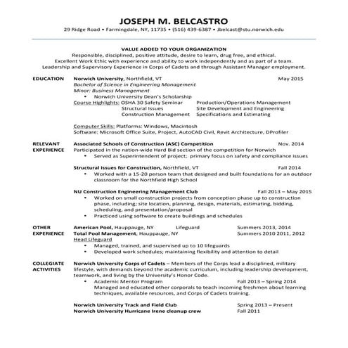 Joseph Belcastro Resume 2 | PDF