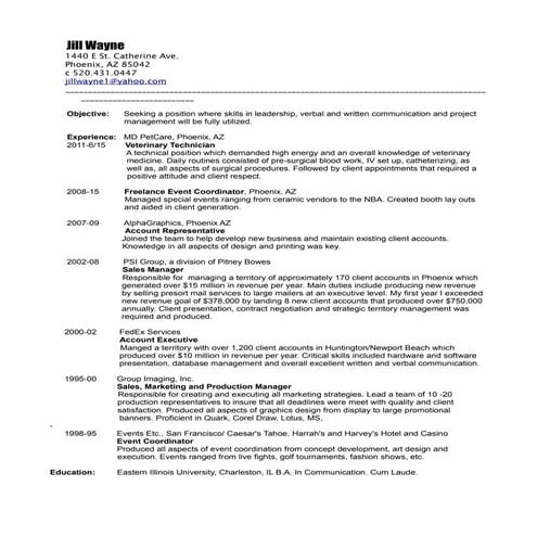 Wayne Resume | ODT | Business | Business and Finance