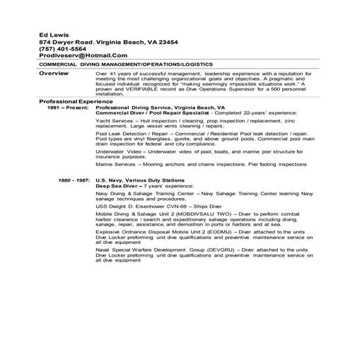 Commercial Diving Resume | DOCX