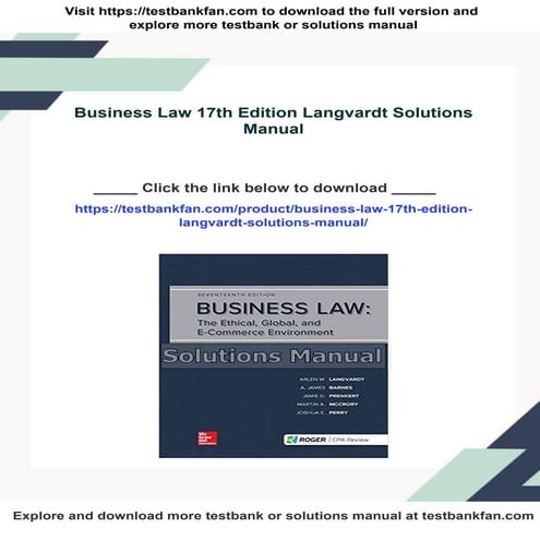Business Law 17th Edition Langvardt Solutions Manual | PDF