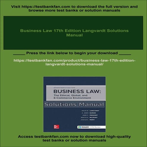 Business Law 17th Edition Langvardt Solutions Manual | PDF