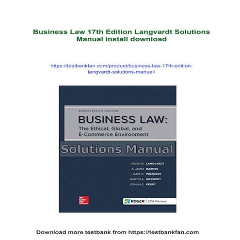 Business Law 17th Edition Langvardt Solutions Manual | PDF