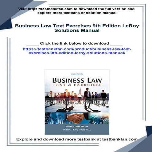 Business Law Text Exercises 9th Edition LeRoy Solutions Manual | PDF