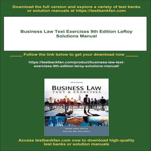 Business Law Text Exercises 9th Edition LeRoy Solutions Manual | PDF