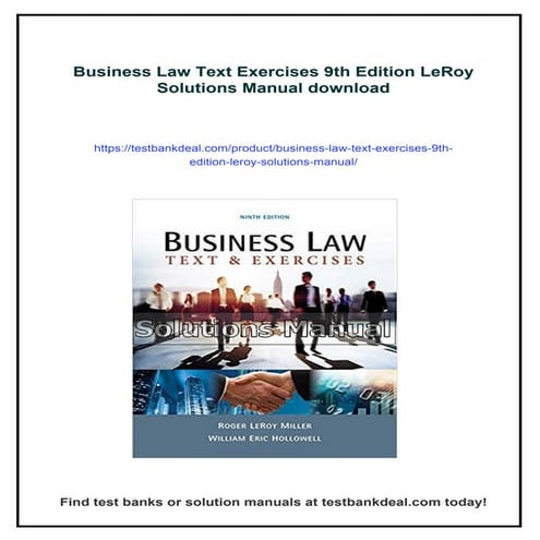 Business Law Text Exercises 9th Edition LeRoy Solutions Manual | PDF