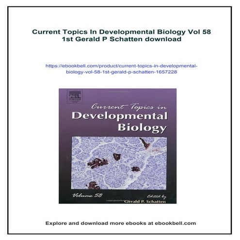 Current Topics In Developmental Biology Vol 58 1st Gerald P Schatten | PDF