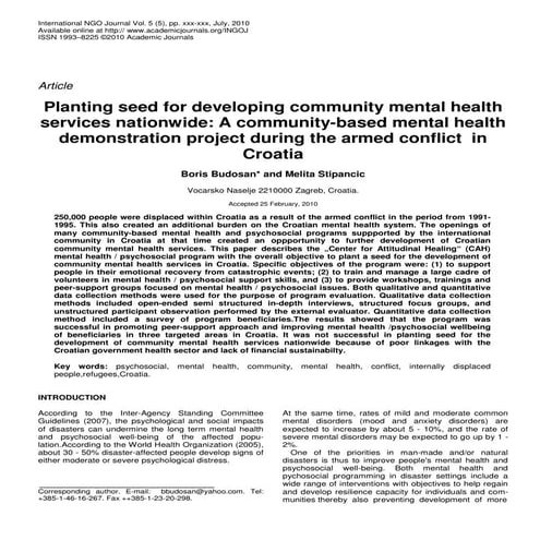 Planting seed for developing community mental health services in ...