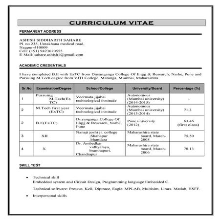 Ashish sahare Mtech ExTC CV | PDF