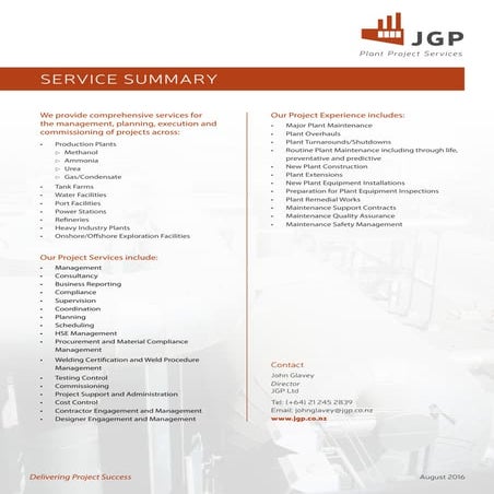 JGP Service Summary August 2016 | PDF