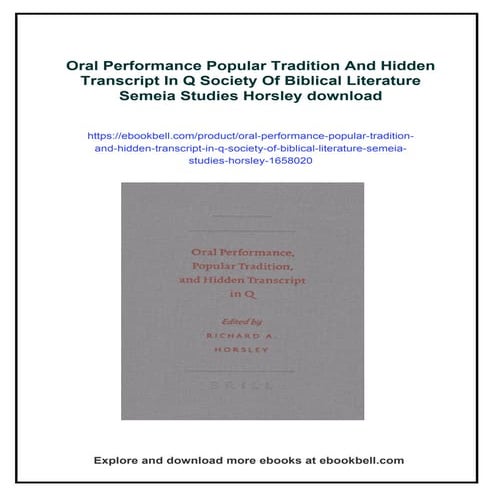 Oral Performance Popular Tradition And Hidden Transcript In Q Society ...