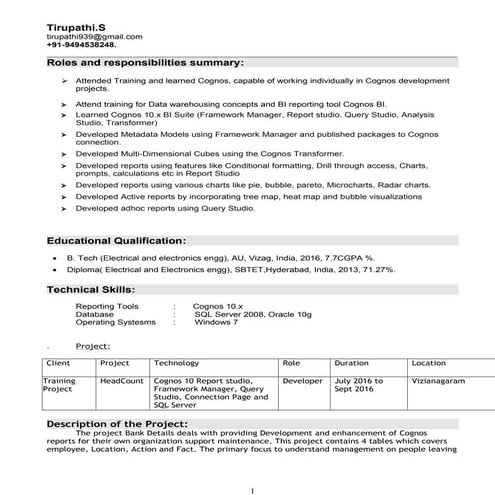 Tirupathi resume | DOC | Databases | Computer Software and Applications