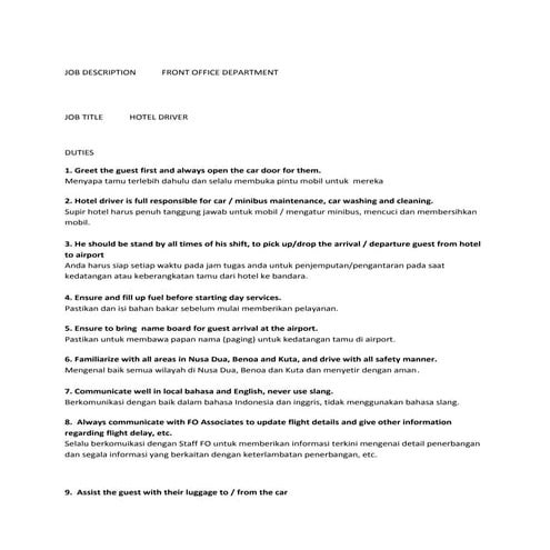 JOB DESCRIPTION BellDriver | DOC
