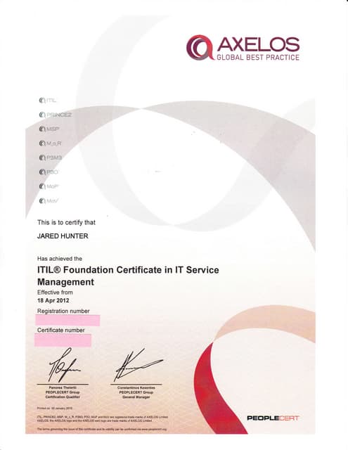 ITIL Foundation Certificate in IT Service Management | PDF