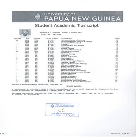 Chris UPNG Transcript | PDF