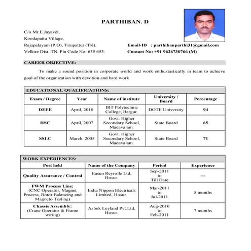 PARTHIBAN RESUME | PDF