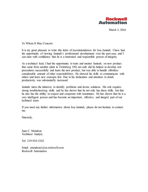 Reference Letter Electrical & Instrumentation | DOCX
